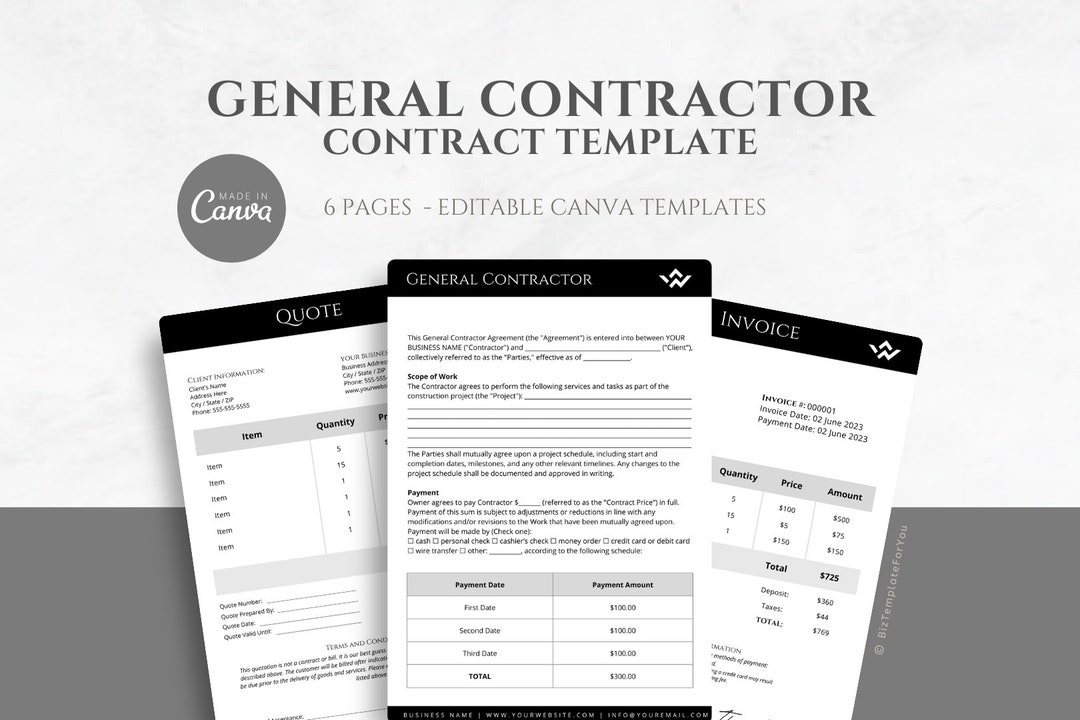 Editable General Contractor Contract Template, Professional Contractor ...