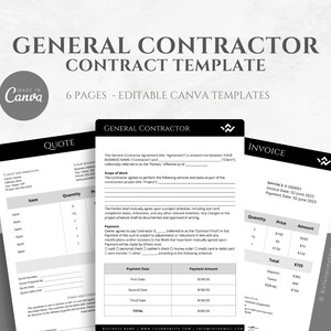 Editable General Contractor Contract Template, Professional Contractor ...