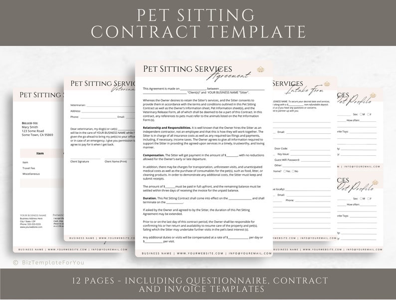 Editable Pet Sitting Contract Template Pet Sitter Templates - Etsy