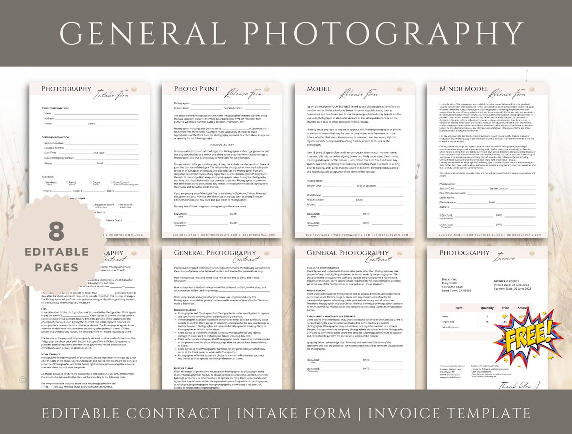 Editable Photography Contract Template Bundle Including - Etsy