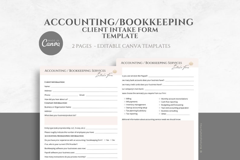 Editable Accounting & Bookkeeping Intake Form Template, Freelance ...