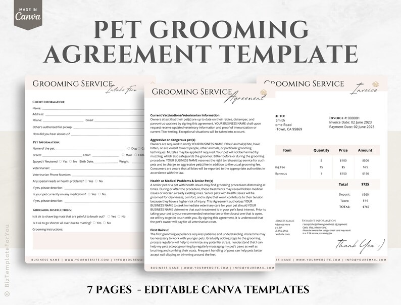Editable Pet Grooming Contract Template Pet Grooming Service - Etsy
