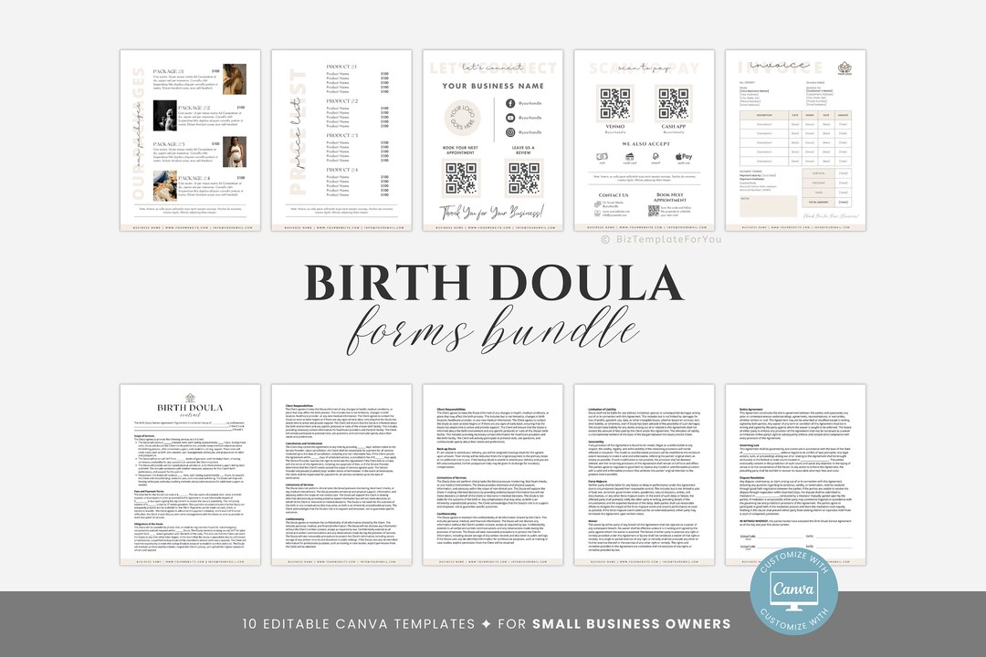 Editable Birth Doula Forms Bundle, Birth Doula Contract, Price List ...