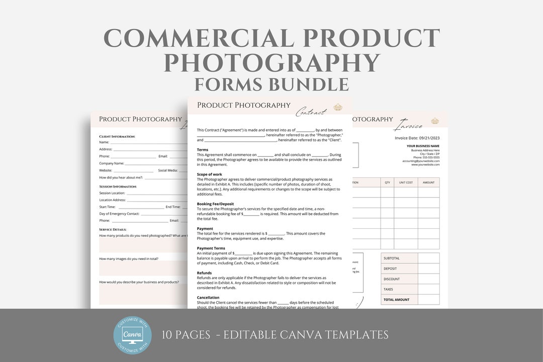 Editable Product Photography Contract Template. Commercial Product ...