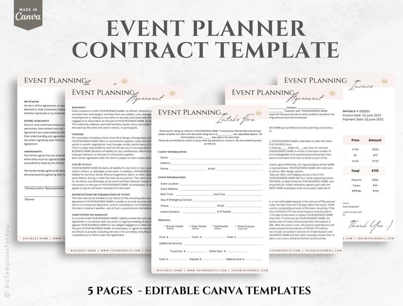 Editable Event Planner Contract Template Event Intake Form - Etsy
