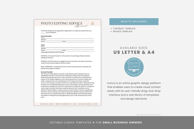 Editable Photo Editor Contract Template, Freelance Editor Service ...