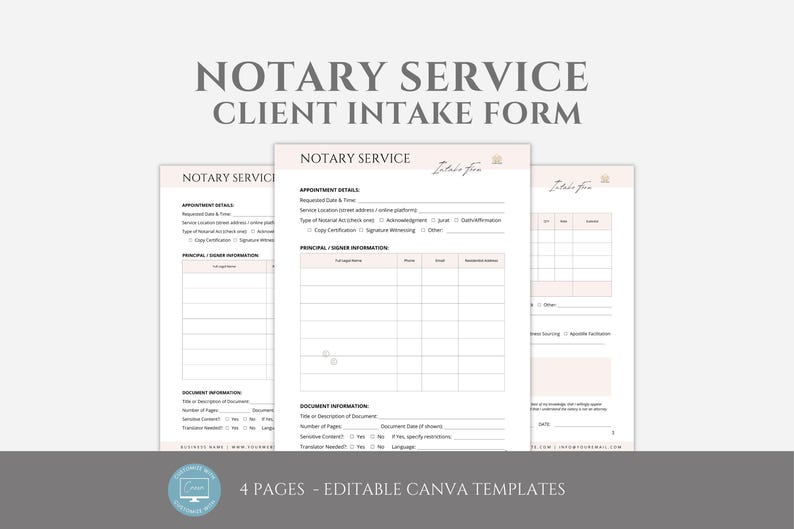 Editable Notary Intake Form Template, New Client Intake Sheet, Mobile ...