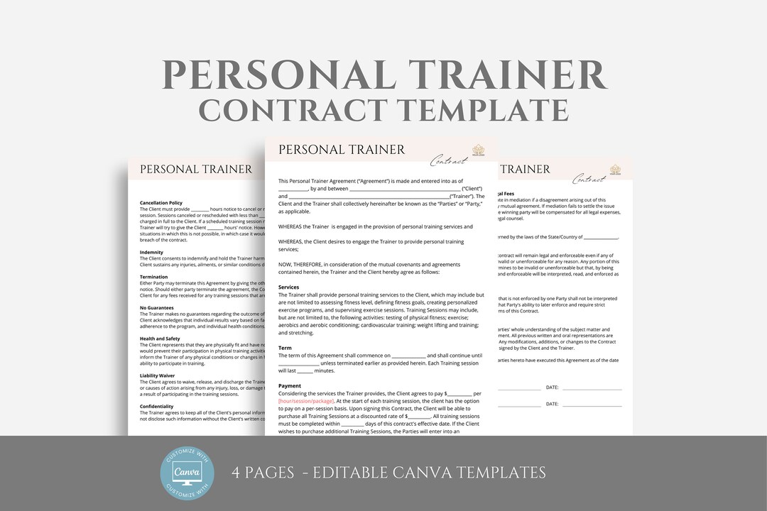 Editable Personal Trainer Contract, Personal Training Business Forms ...