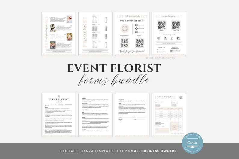 Editable Event Florist Forms Bundle, Flower Arrangements Service ...