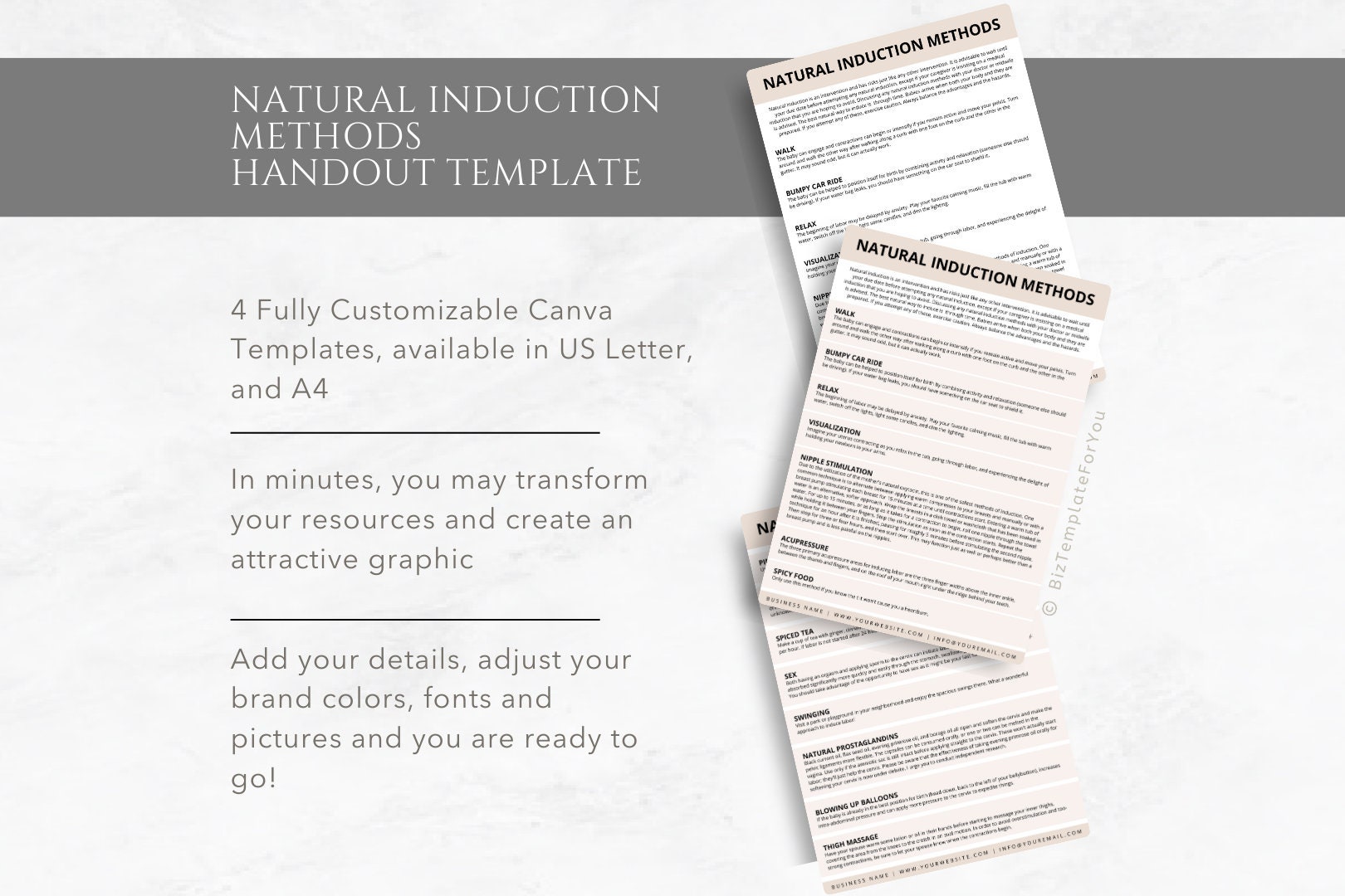 Editable Natural Induction Methods Handout Template, Doula Tool, Birth ...