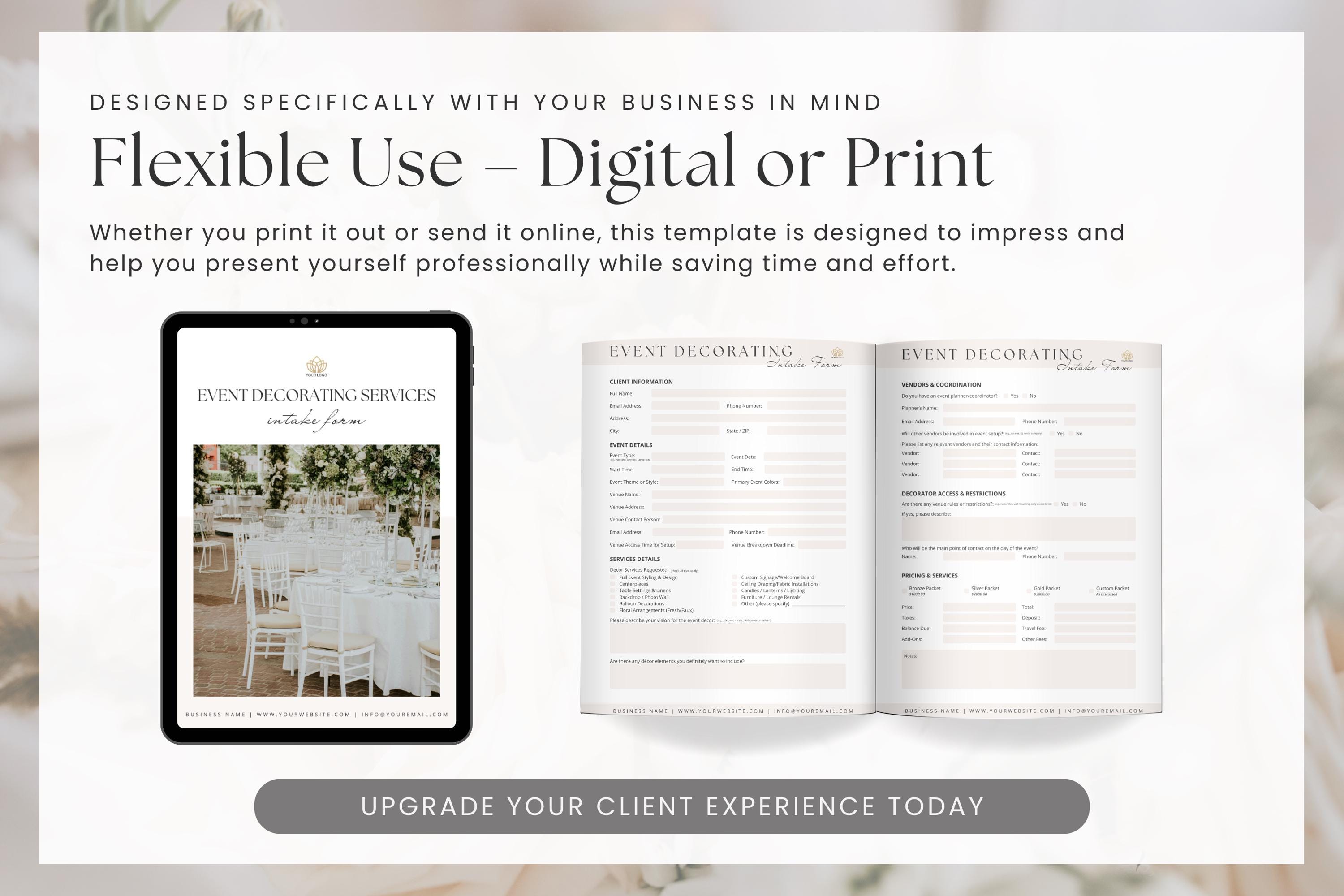Event Decorating Intake Form Template, Event Planning Client ...