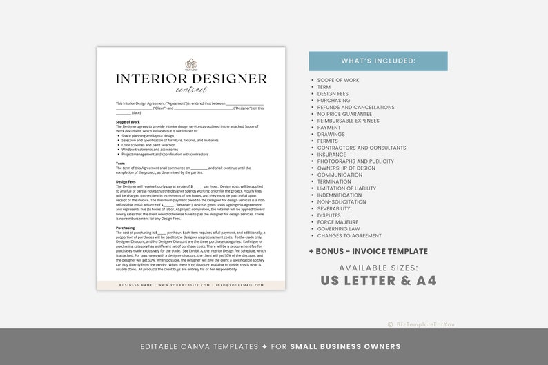 Editable Interior Design Contract Template, Interior Designer Service ...