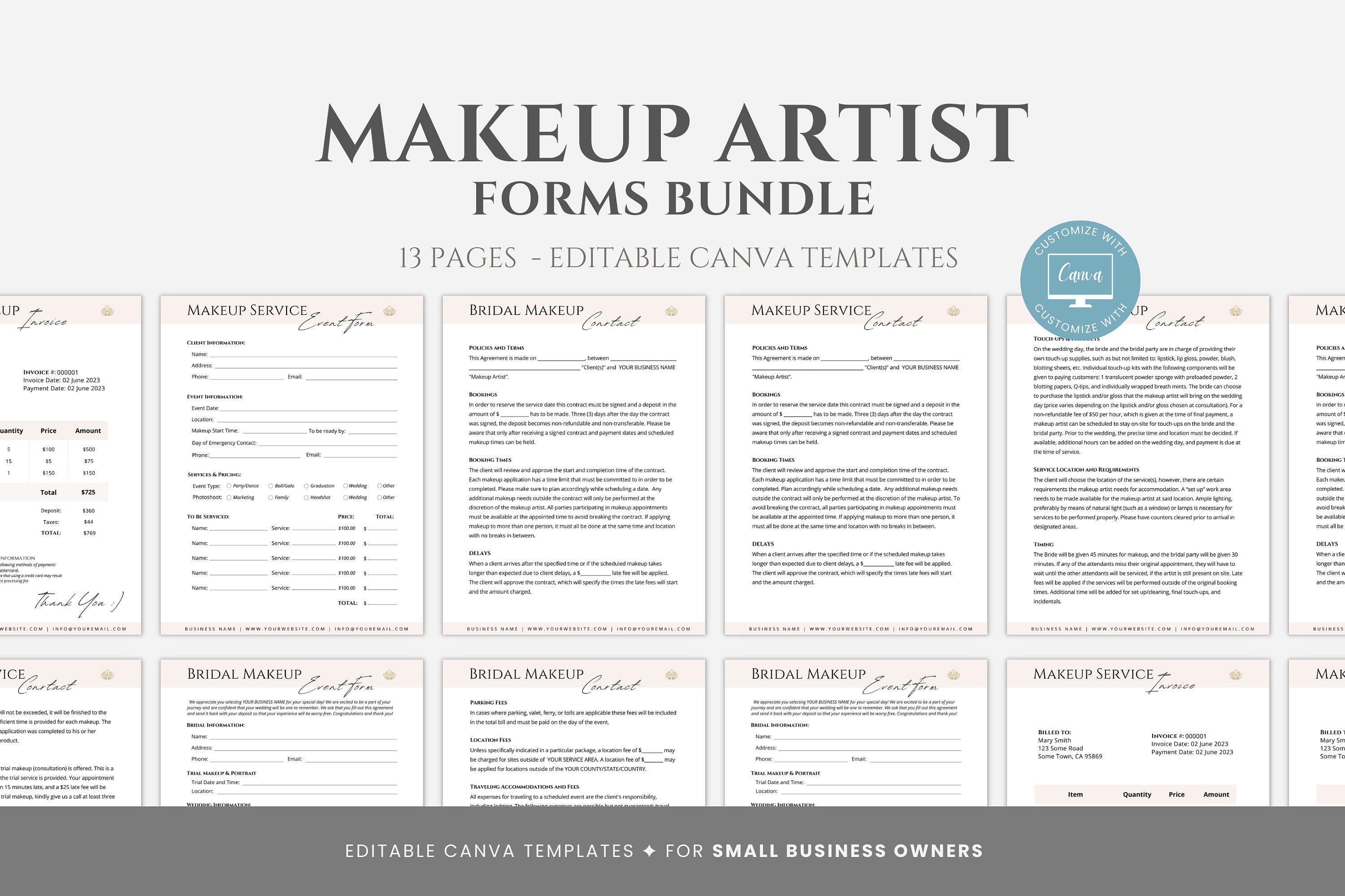 Editable Makeup Artist Forms Templates Bundle, Including Intake From ...