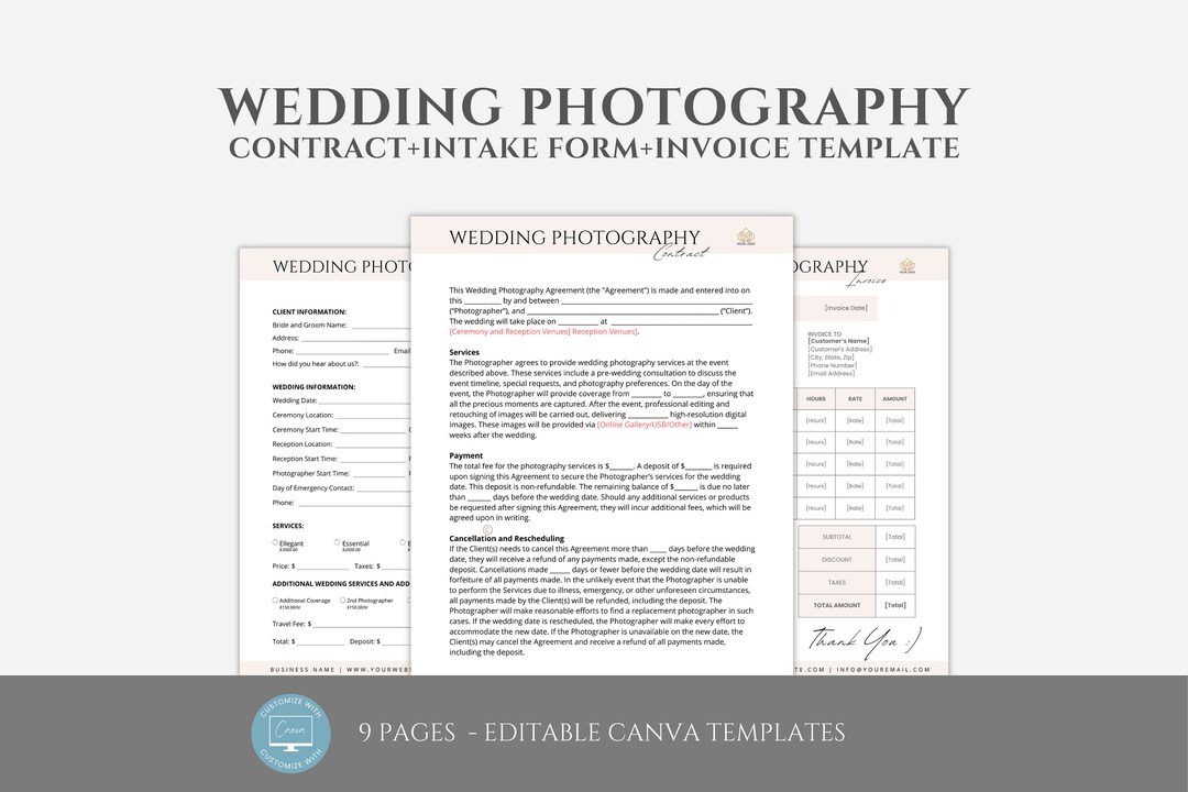 Editable Wedding Photography Forms Bundle, Canva Wedding Photography ...