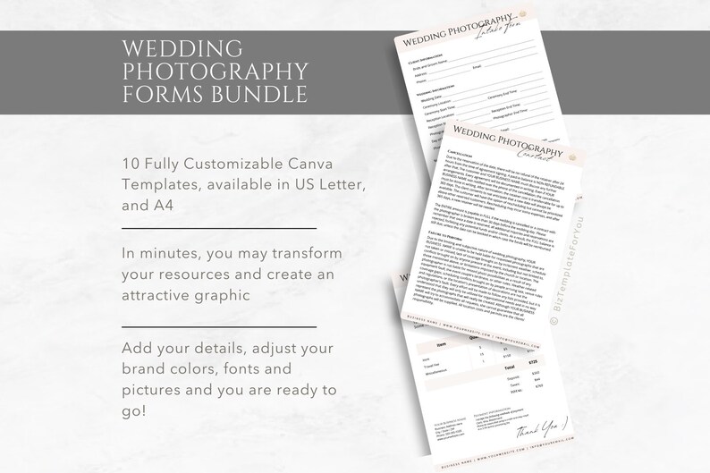 Editable Wedding Photography Forms Templates Bundle, Incl. Contract ...