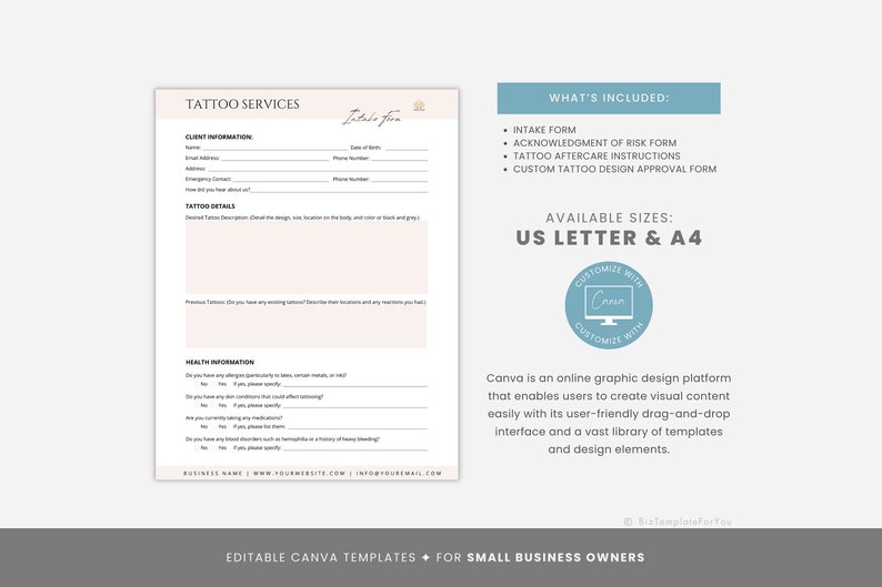 Editable Tattoo Intake Form, Client Intake Form, Tattoo Consent Form ...
