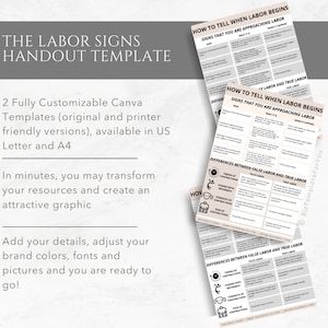 Editable Labor Signs Handout Template, Doula Tool, Birth Education ...