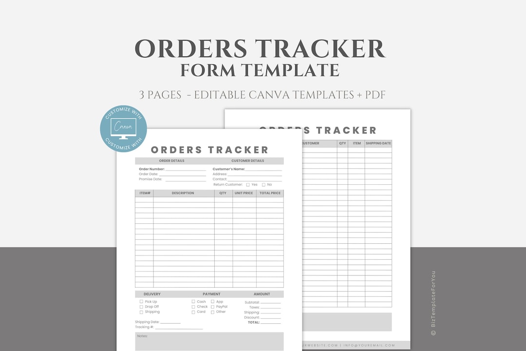 Editable Order Tracker Form Template, Printable Order History Sheet ...
