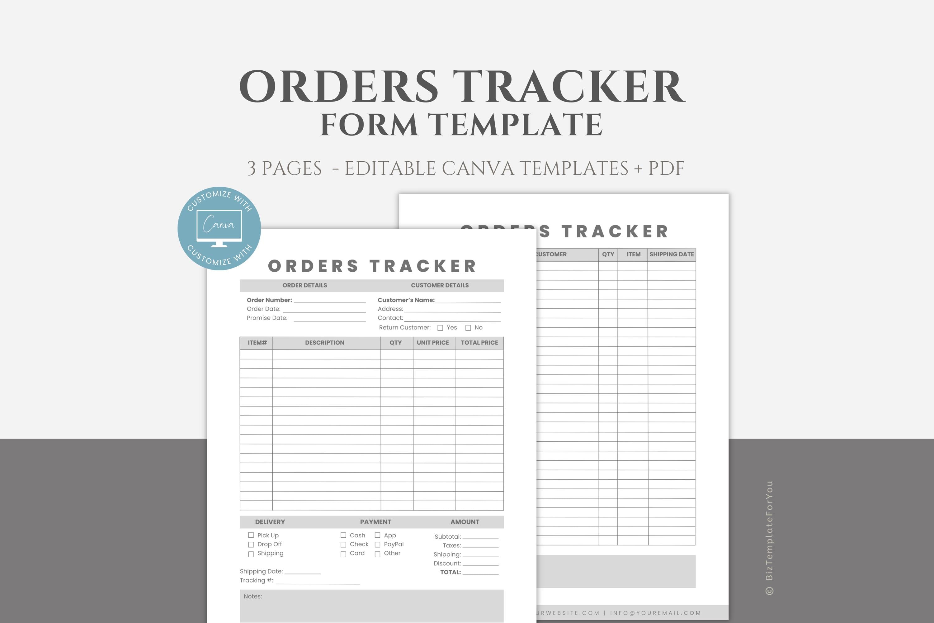 Editable Order Tracker Form Template, Printable Order History Sheet ...
