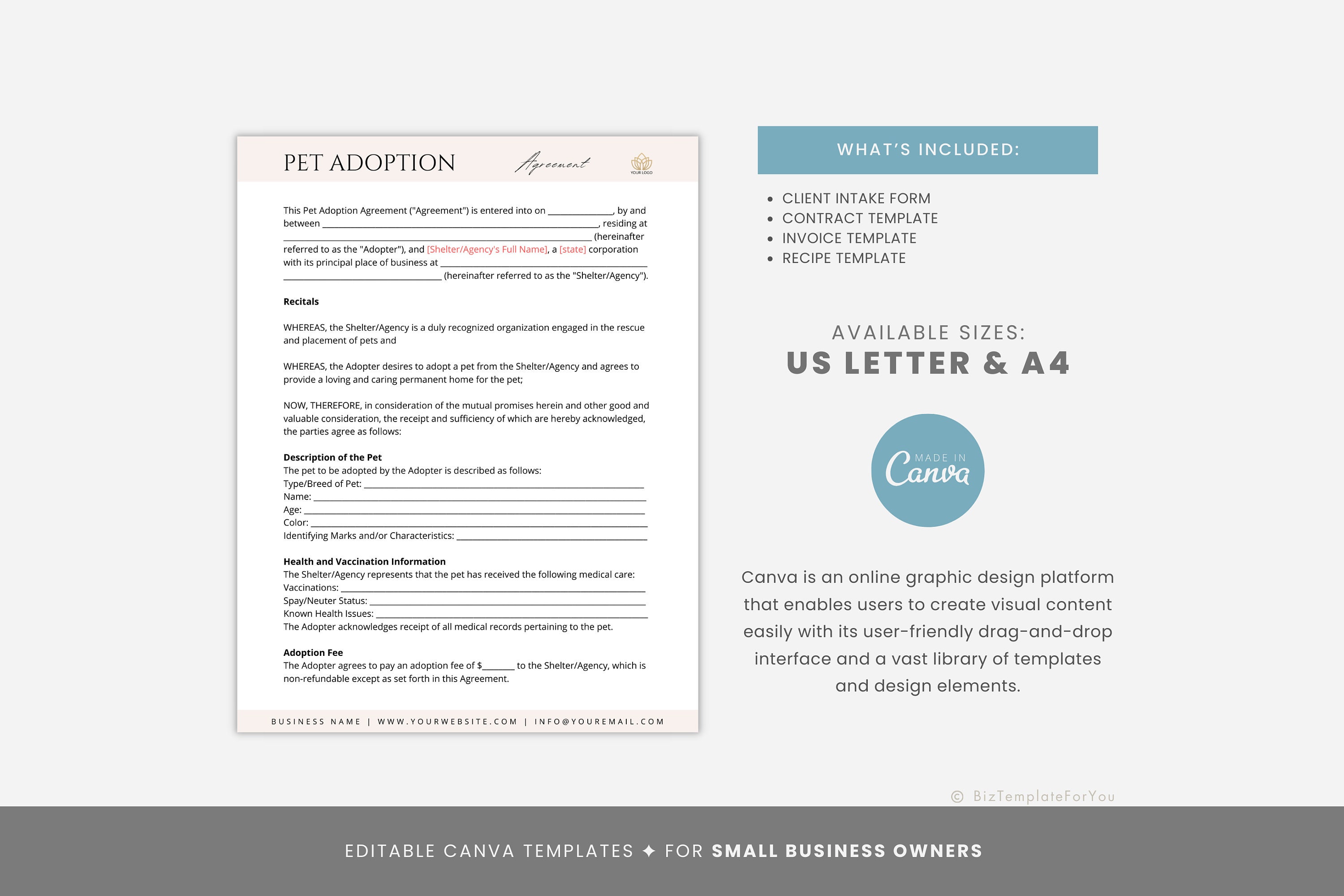 Simple Pet Adoption Contract Template, Puppy Adoption Agreement, Animal ...