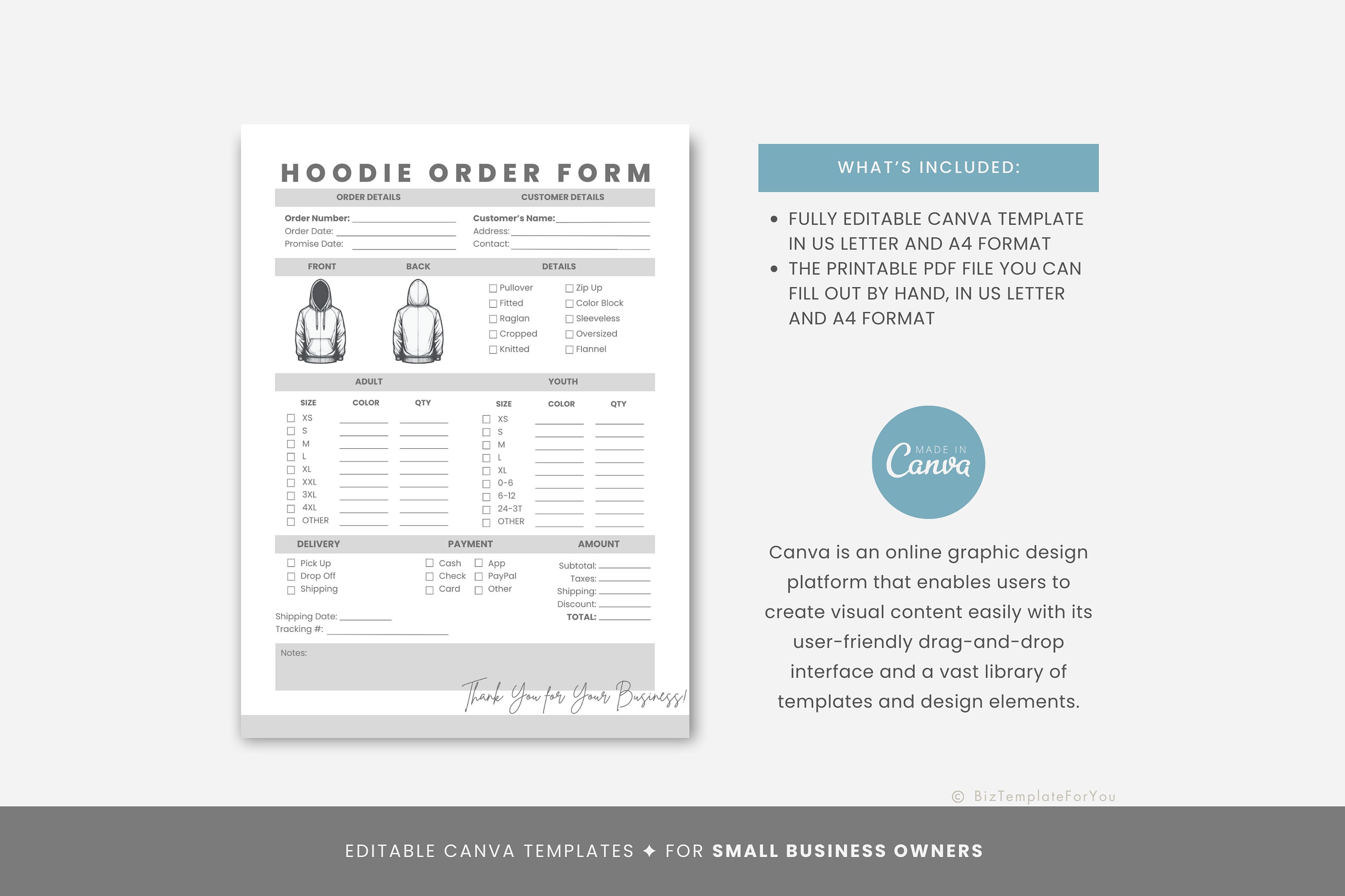 Editable Hoodie Order Form Template, Printable Hoodie Order Form ...