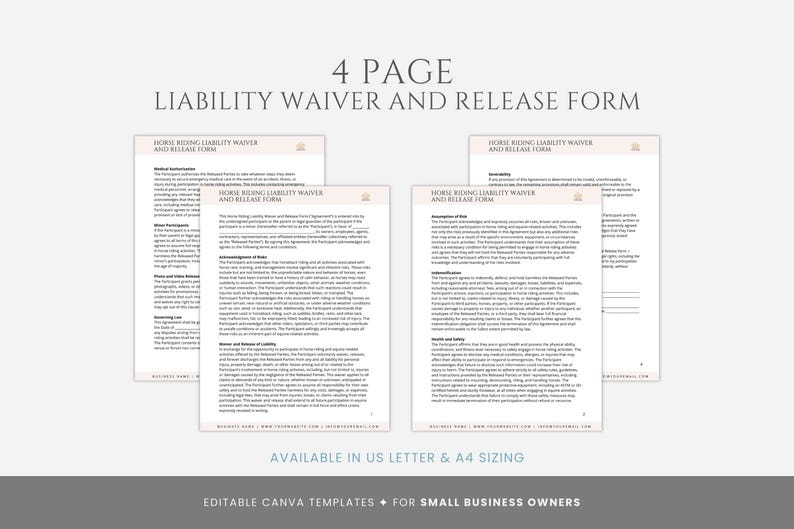 Editable Horse Riding Liability Waiver Form Template, Equine Waiver and ...