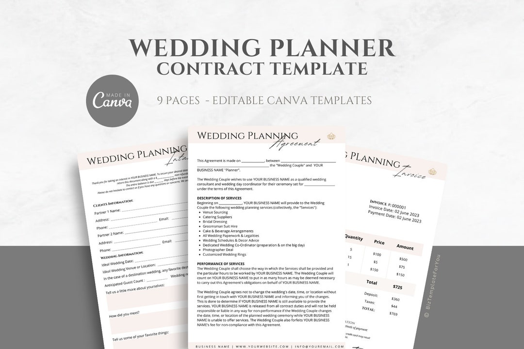 Editable Wedding Planner Contract Template Event Intake Form - Etsy