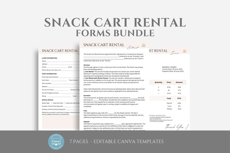 Editable Snack Cart Service Contract Template, Snack Cart Rental ...