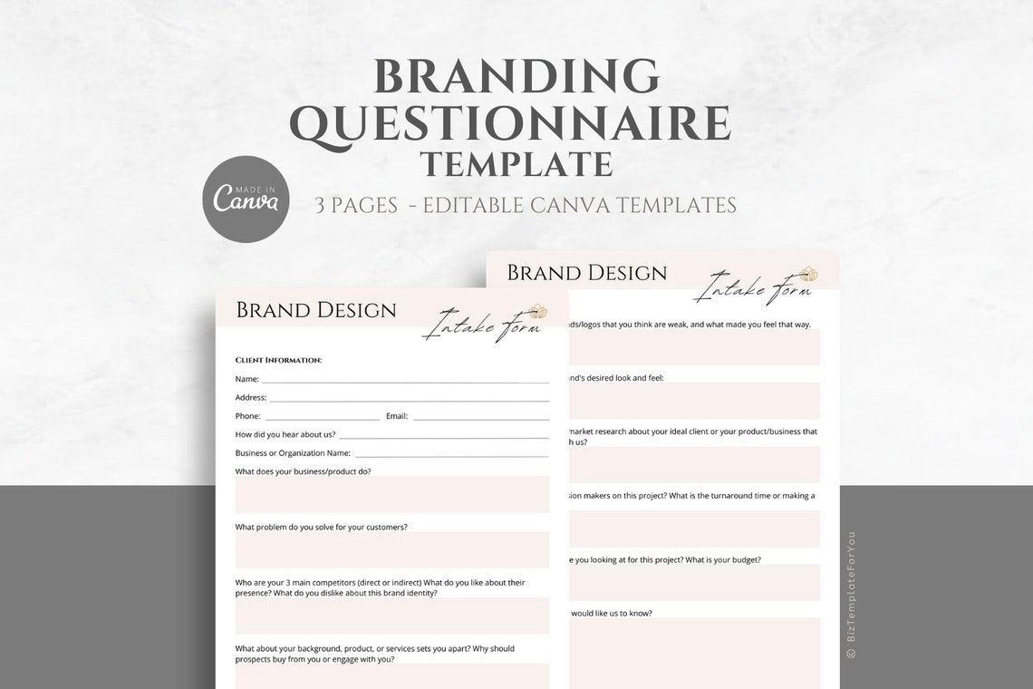 Editable Branding Questionnaire Template, Freelance Graphic Design ...