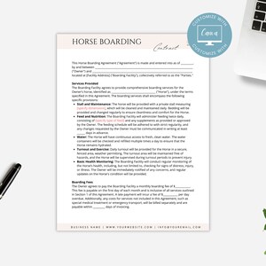 Editable Horse Boarding Contract Template, Stables Rent Service ...