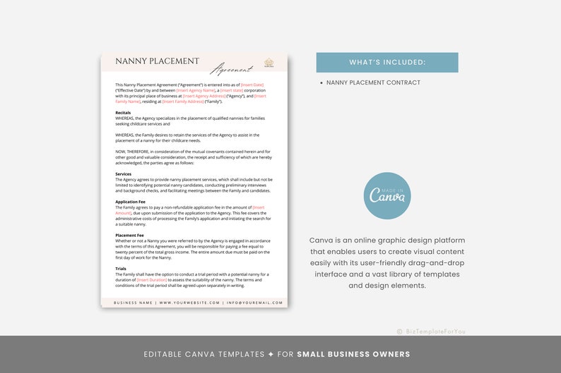 Nanny Agency - Nanny Placement Agreement Template, Editable Nanny ...