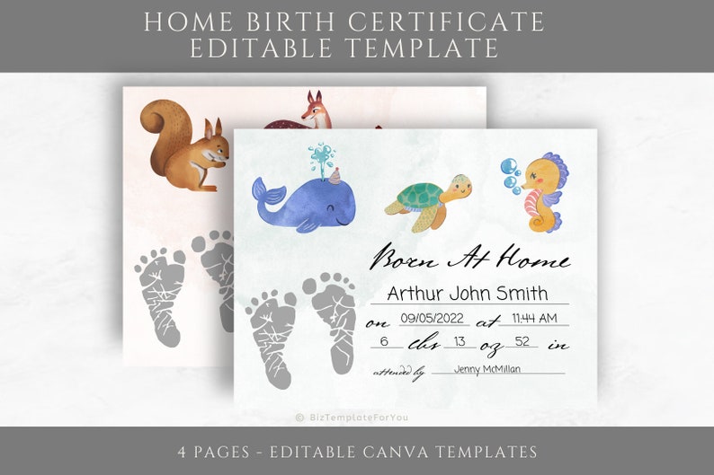 Home Birth Certificate Editable Templates, for Midwives, Doulas and New ...