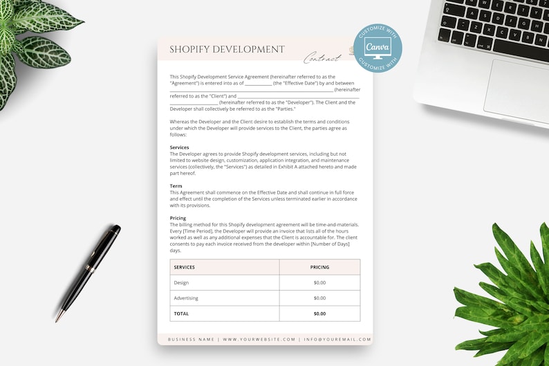 Editable Shopify Development Contract Template, Freelance Website ...
