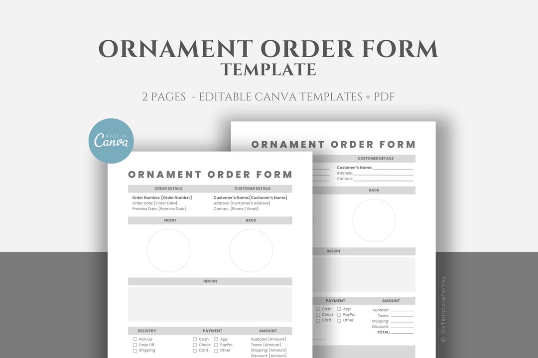 Editable Ornament Order Form Template, Printable Ornament Order Form ...
