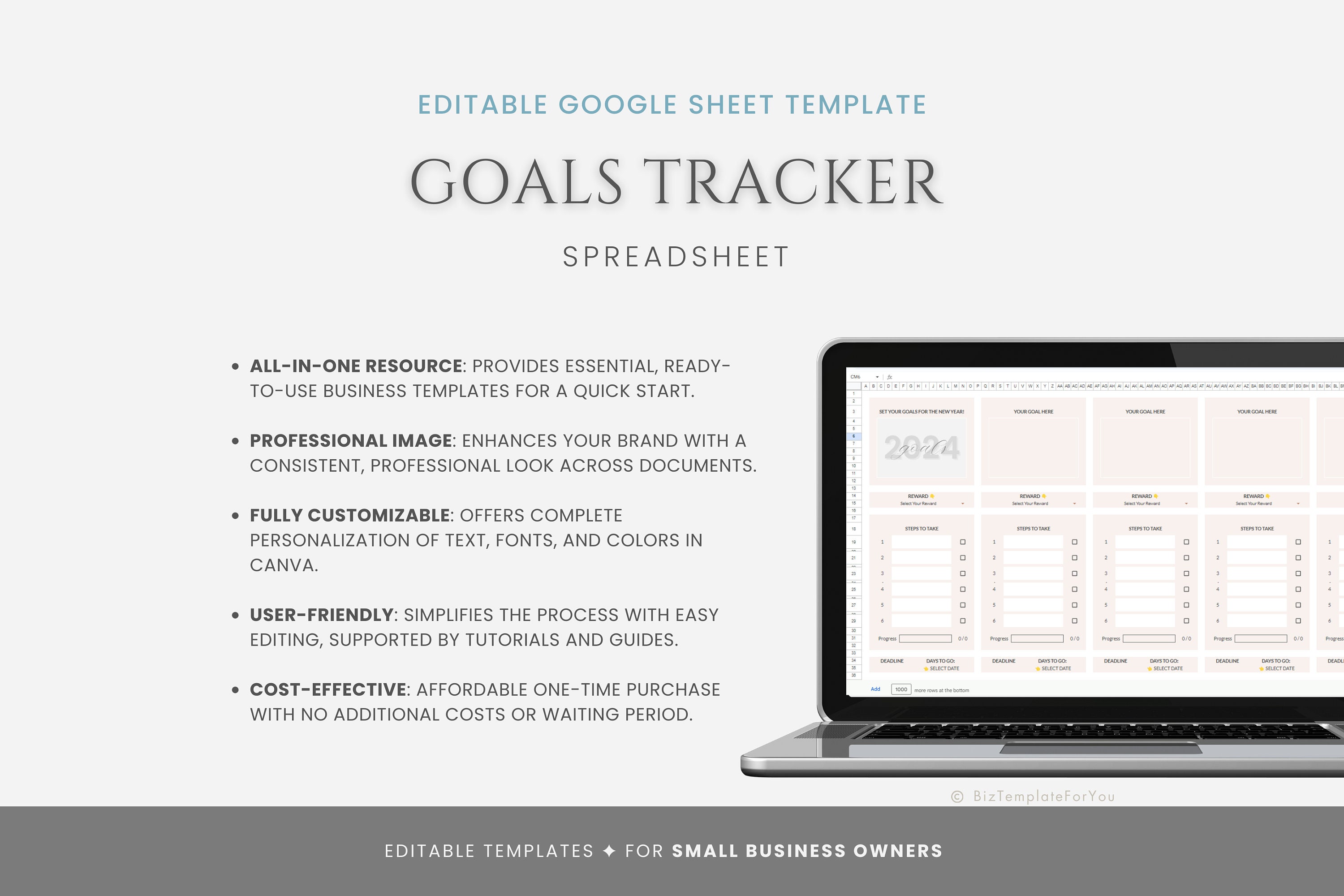 Editable Small Business Goals Tracker, Digital Goal Planner, Google ...
