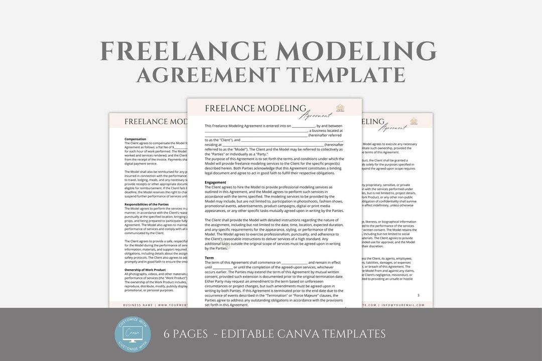 Editable Freelance Modeling Agreement Template, Canva Editable ...