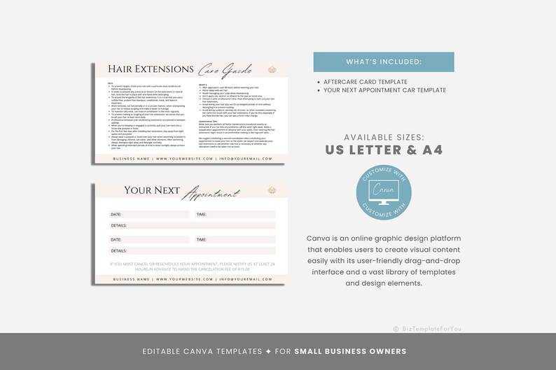 Editable Hair Extensions Aftercare Card Template, Hair Extensions ...