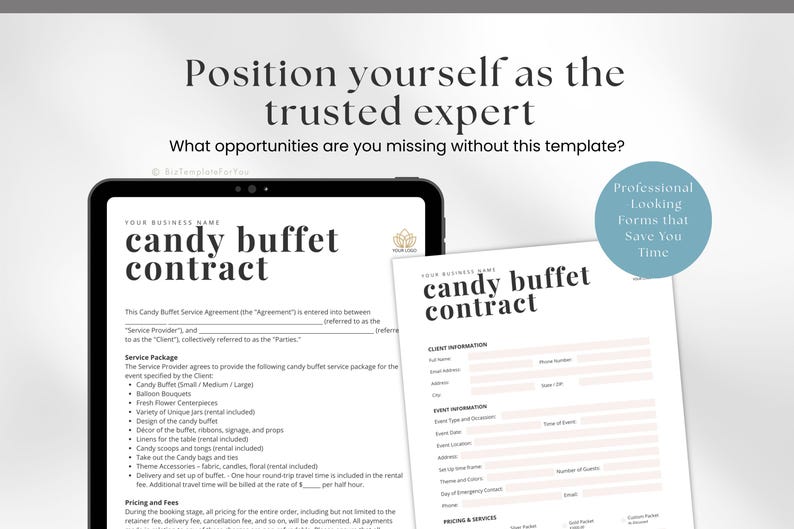 Candy Buffet Contract Template, Catering Business Forms, Editable ...