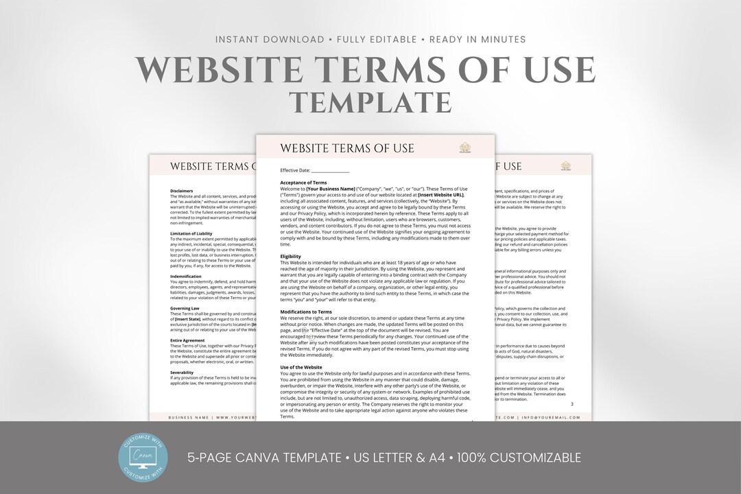 Editable Website Terms of Use Template | Canva Legal Disclaimer for ...