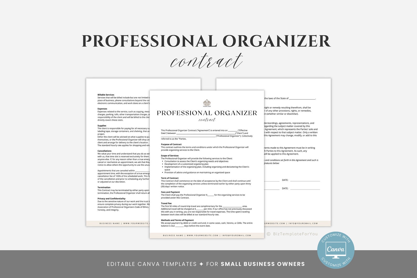 Editable Professional Organizer Contract Template, Client Intake Form ...