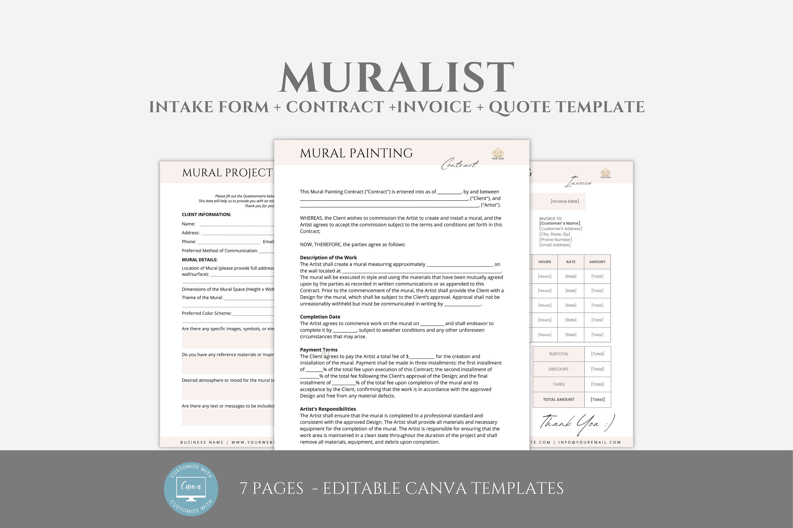 Editable Muralist Painting Contract Template, Wall Art Agreement ...