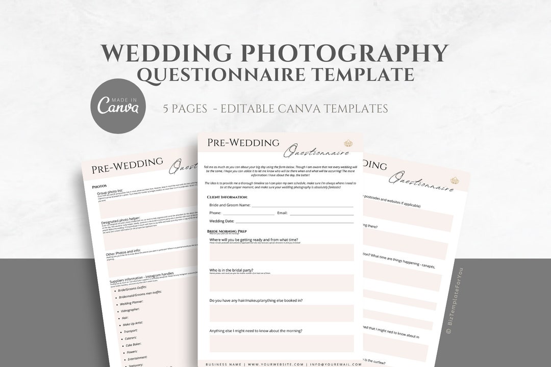Editable Wedding Photography Questionnaire, Editable Pre-wedding Client ...