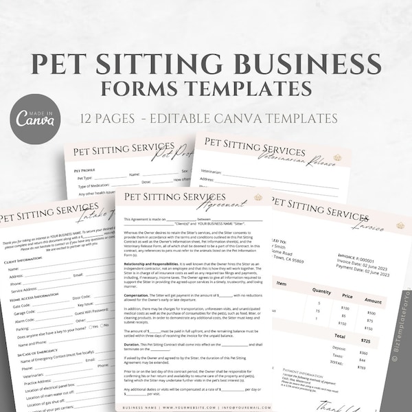 Pet Sitting Forms - Etsy