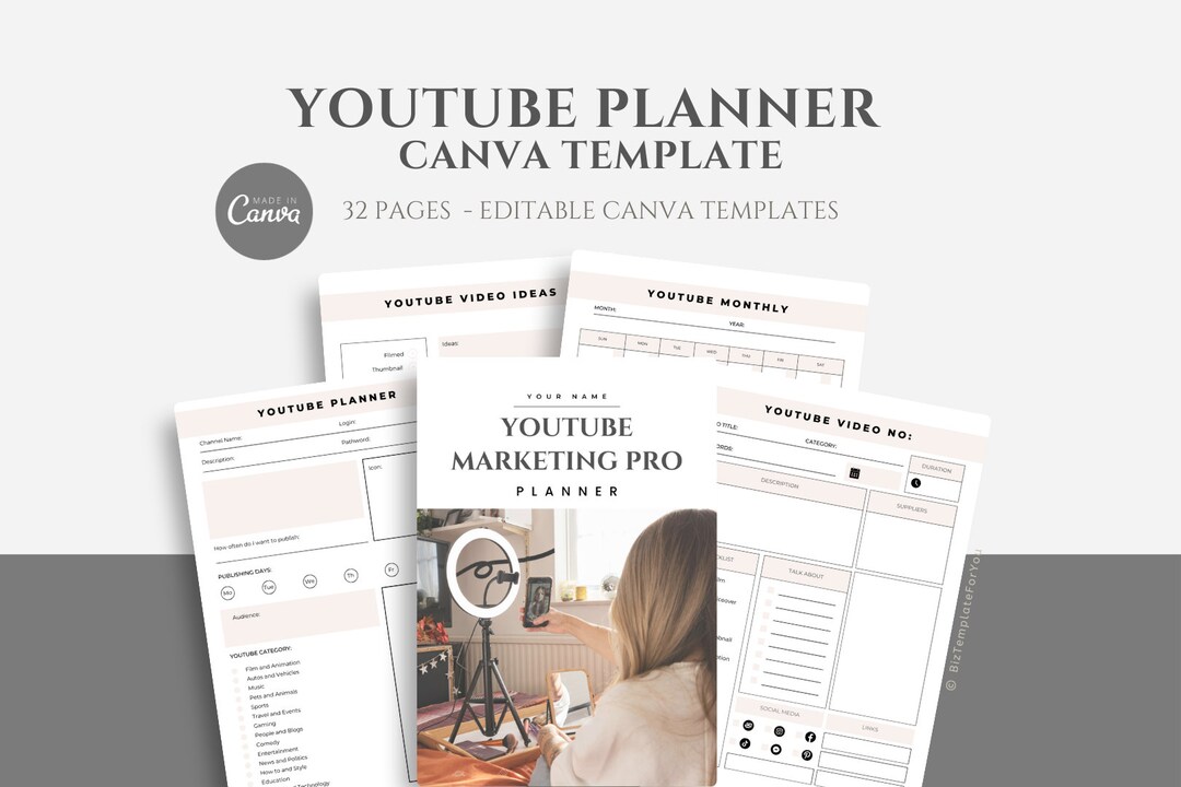 Editable Youtube Planner Template, Social Media Strategy Workbook for ...
