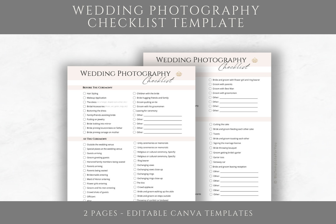 Editable Wedding Photography Checklist Template, Wedding Photographer ...