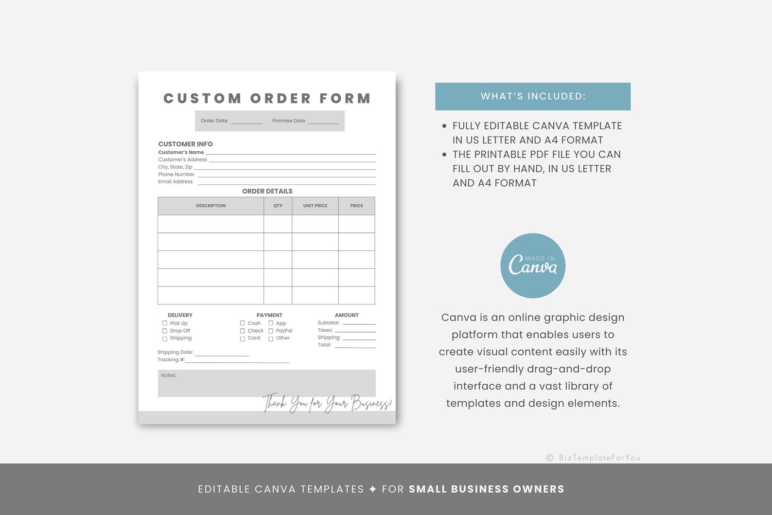 Editable Order Form Invoice Template Printable Order Form Template