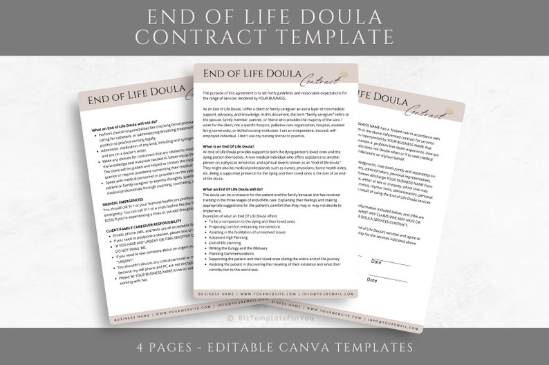 Editable End of Life Doula Contract Template, Death Doula Service ...