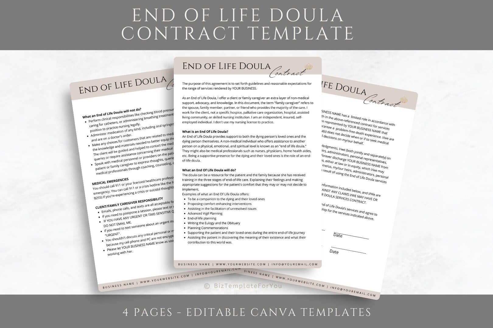 Editable End of Life Doula Contract Template, Death Doula Service ...