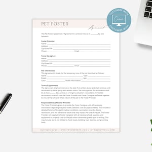 Editable Pet Foster Contract Template, Dog Foster Templates, Animal ...