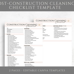 Construction Cleaning Checklist, Editable House Cleaning Checklist, Professionally Designed Form ...
